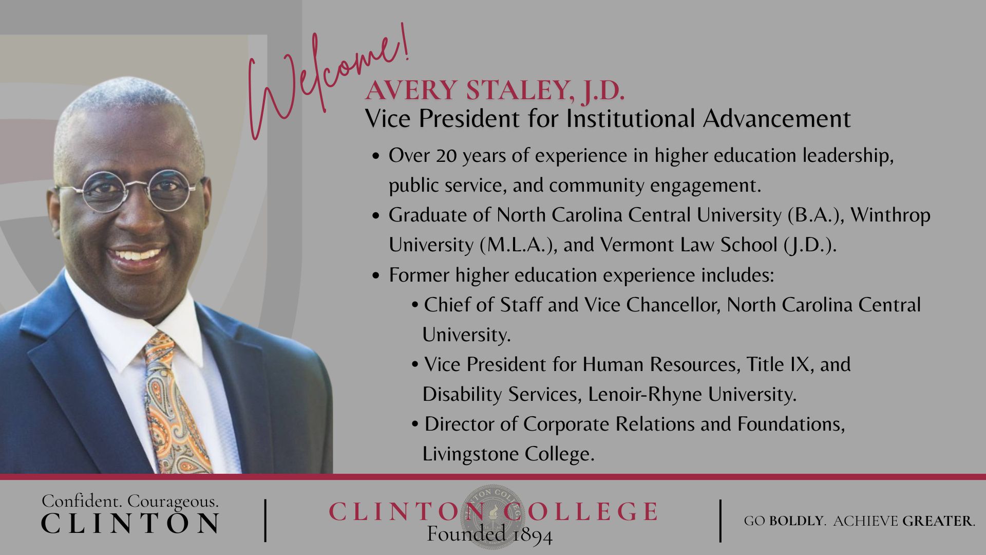 Clinton College Welcomes Mr. Avery Staley as Vice President for ...